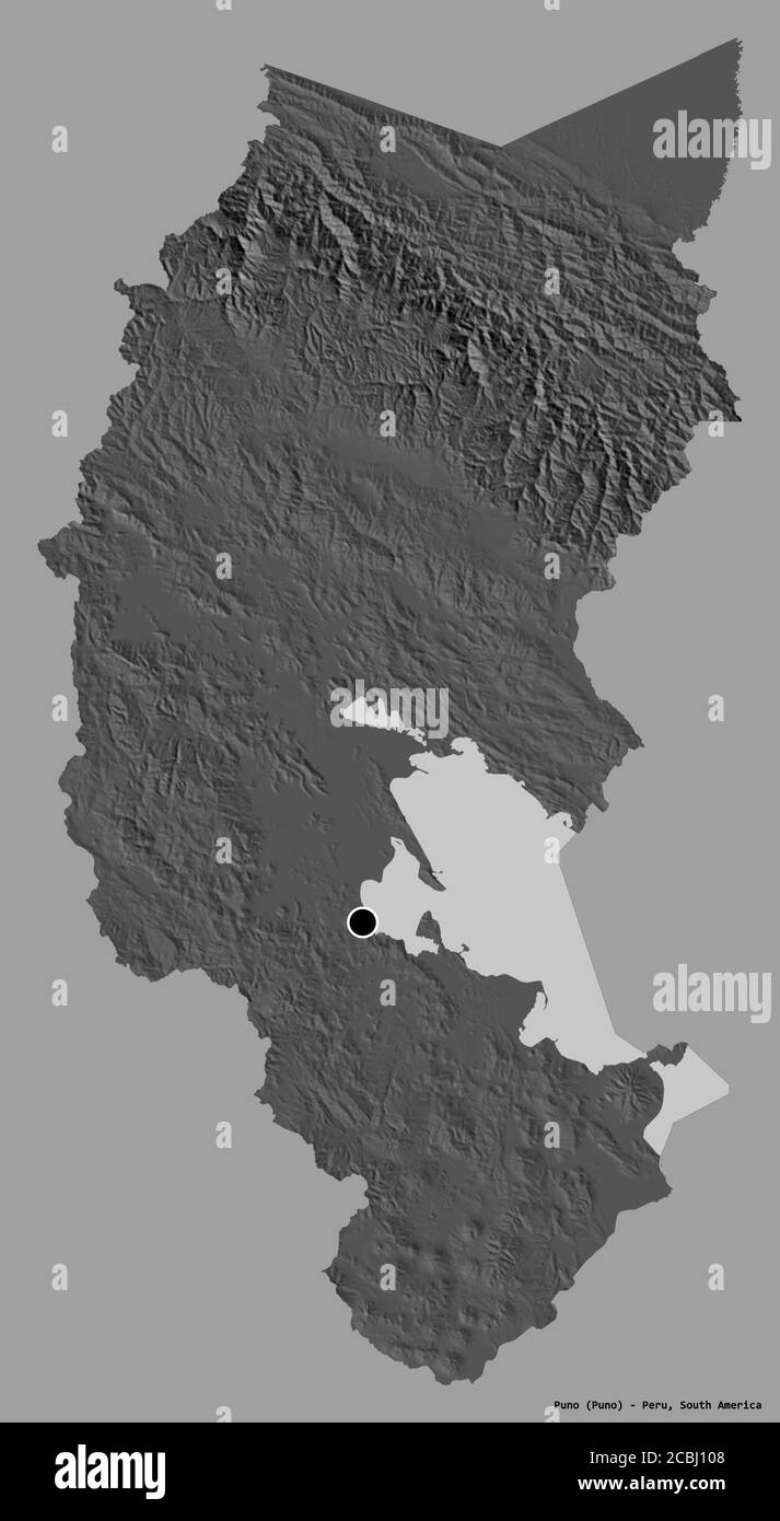 Shape of Puno, region of Peru, with its capital isolated on a solid ...