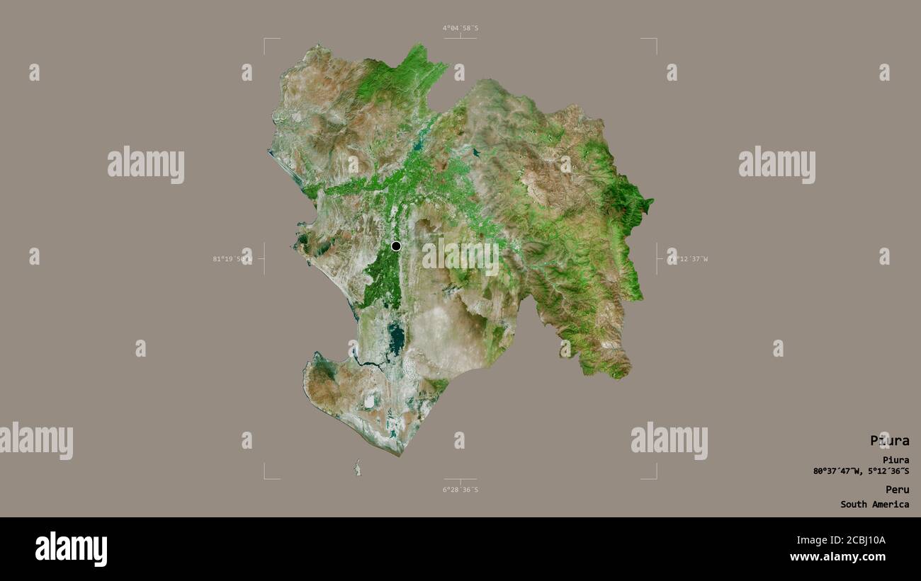 Area of Piura, region of Peru, isolated on a solid background in a ...