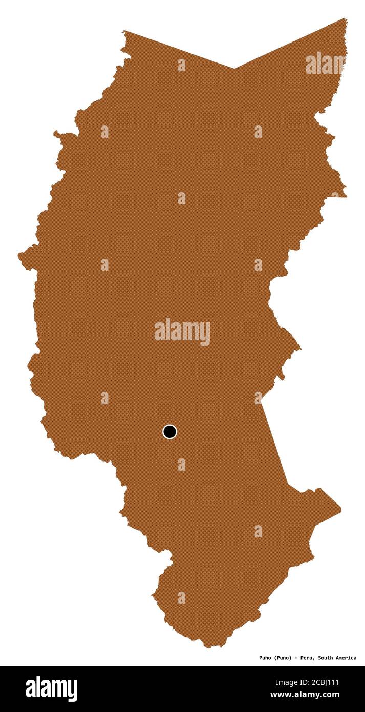 Shape of Puno, region of Peru, with its capital isolated on white ...