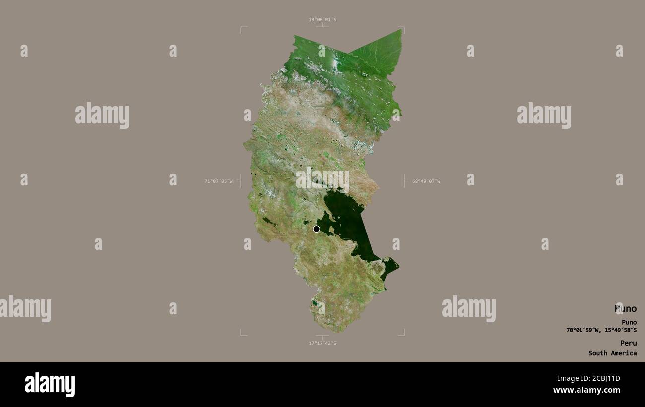 Area of Puno, region of Peru, isolated on a solid background in a ...