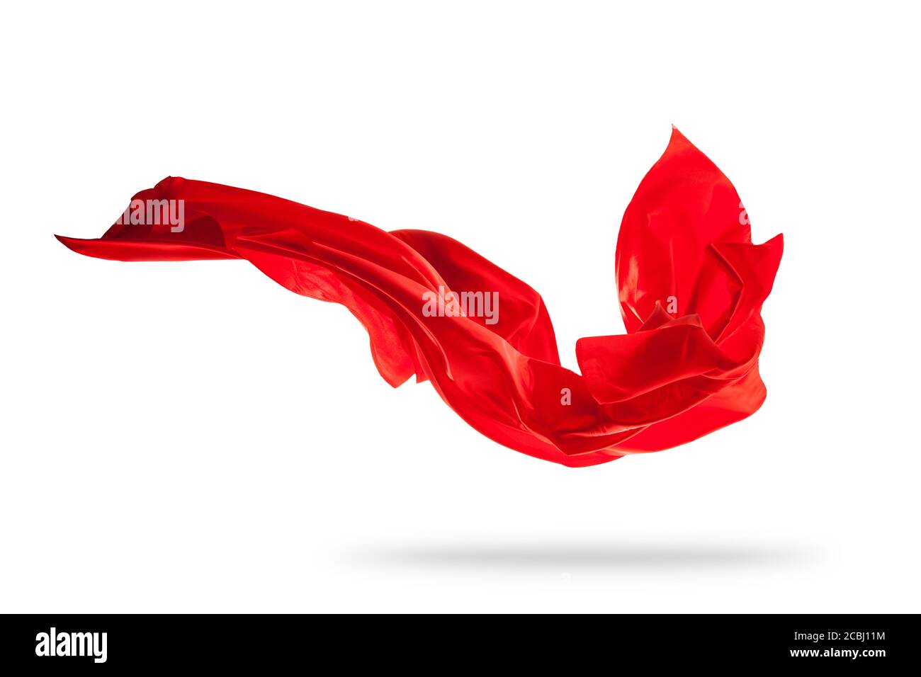 Flying piece of coloured cloth texture isolated on white background ...
