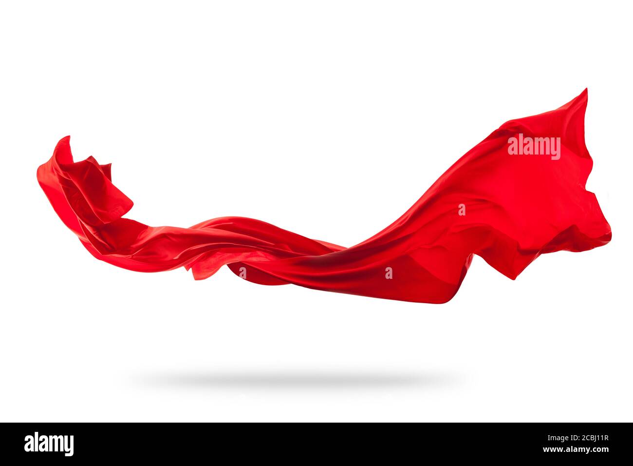 Flying piece of coloured cloth texture isolated on white background ...
