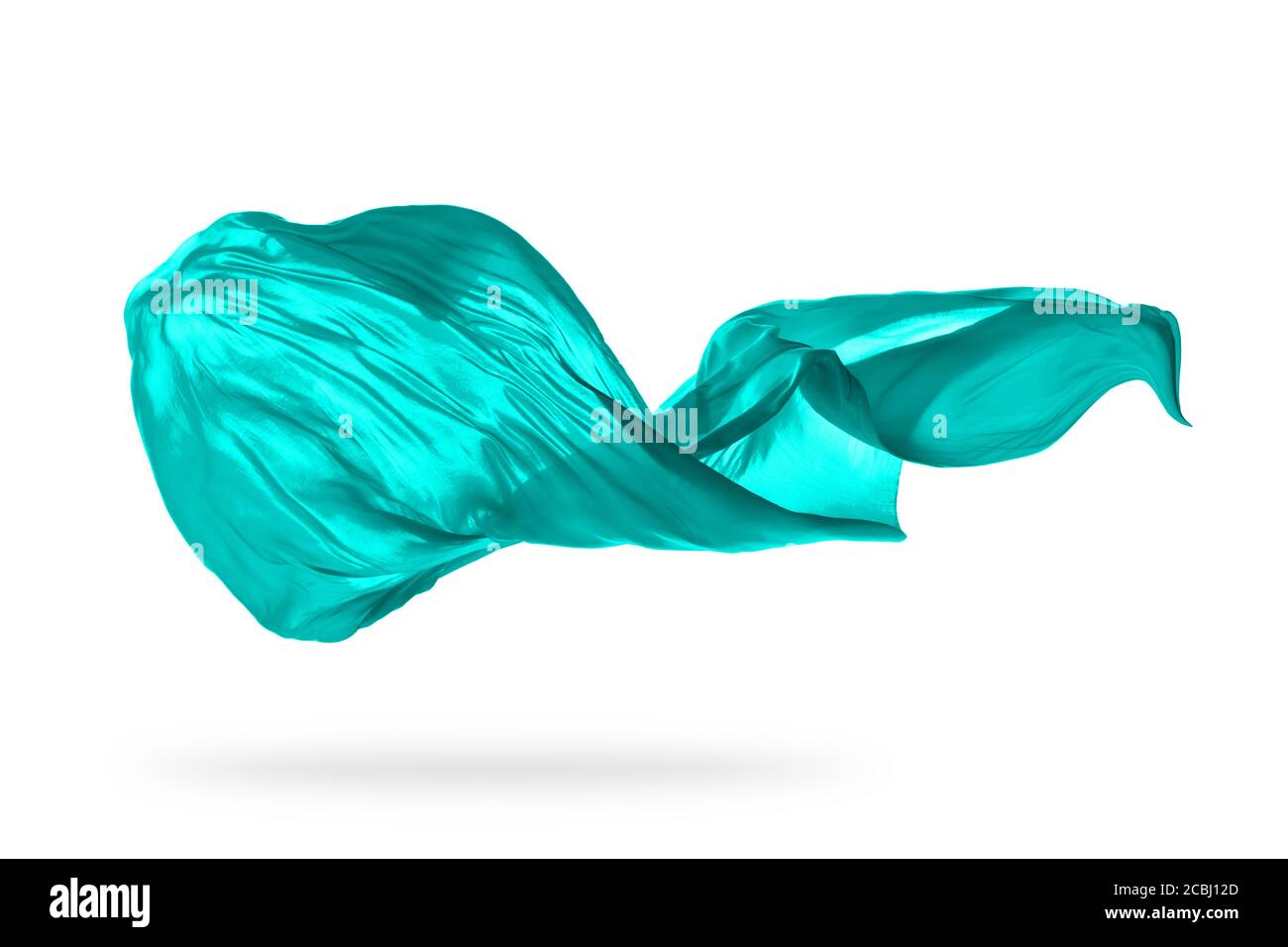 Flying piece of coloured cloth texture isolated on white background ...