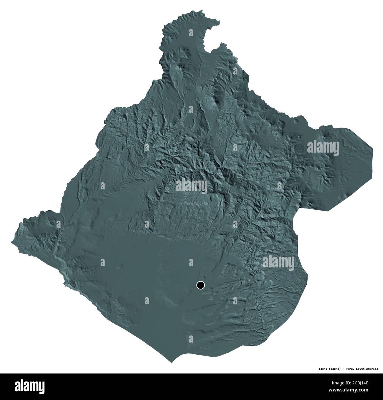 Shape of Tacna, region of Peru, with its capital isolated on white ...