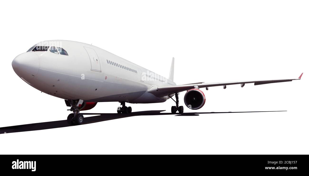 Commercial jetplane isolated on white background, single object ...