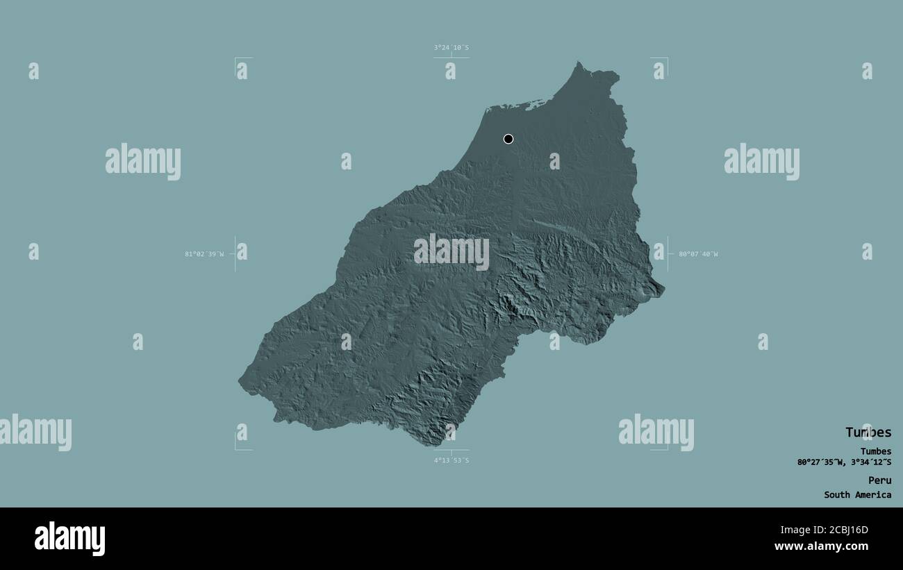 Area of Tumbes, region of Peru, isolated on a solid background in a ...