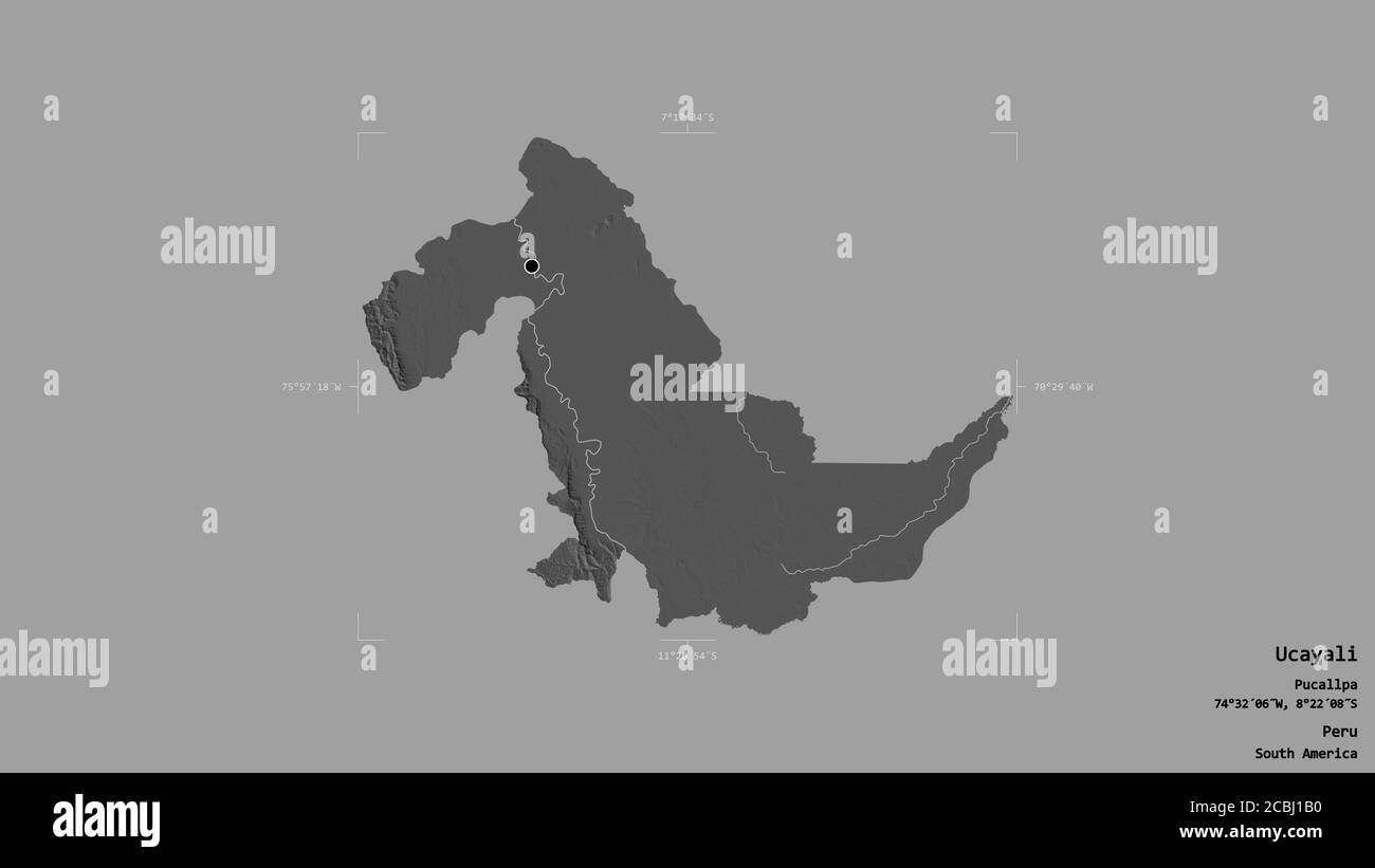 Area of Ucayali, region of Peru, isolated on a solid background in a ...