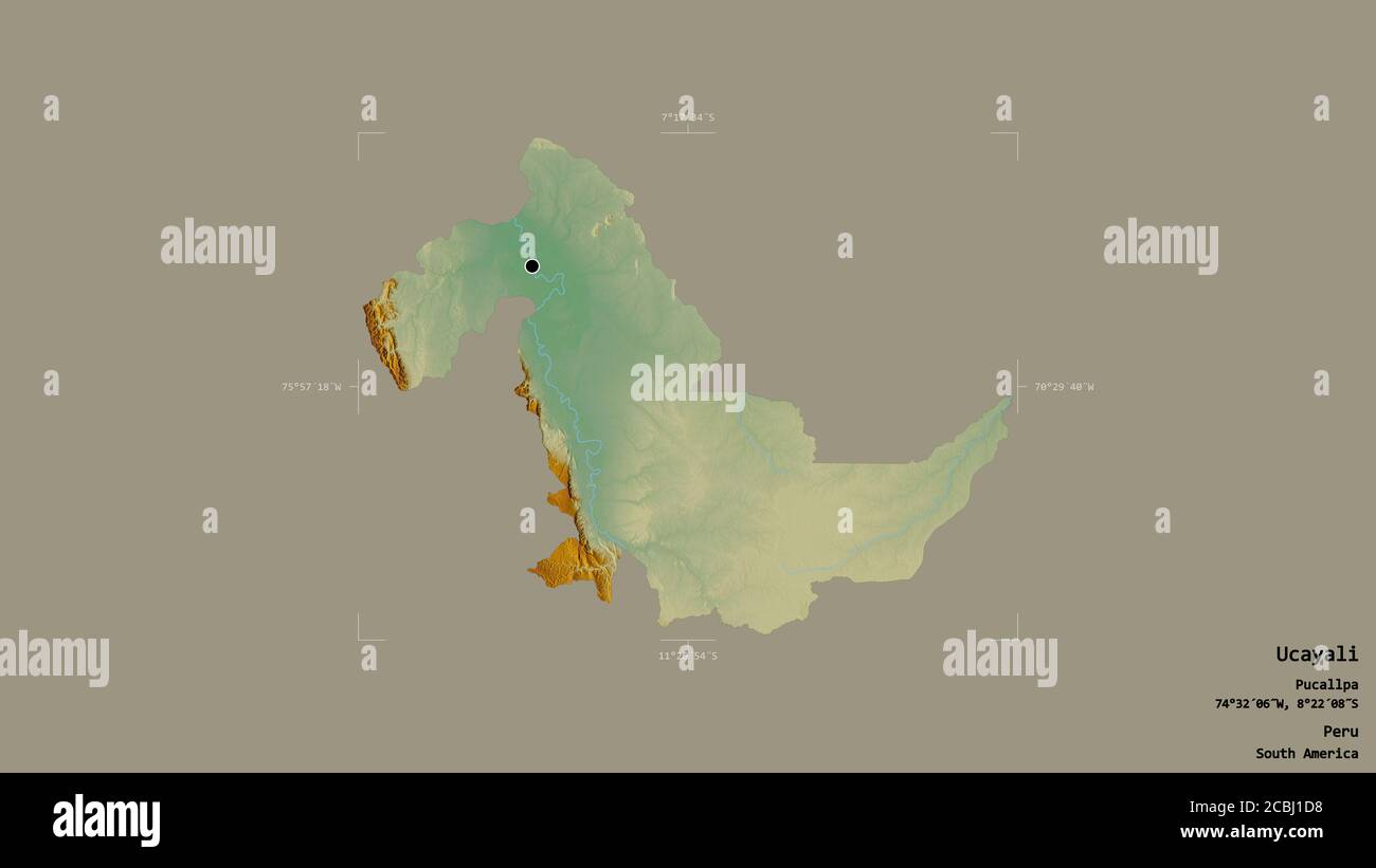 Area of Ucayali, region of Peru, isolated on a solid background in a ...