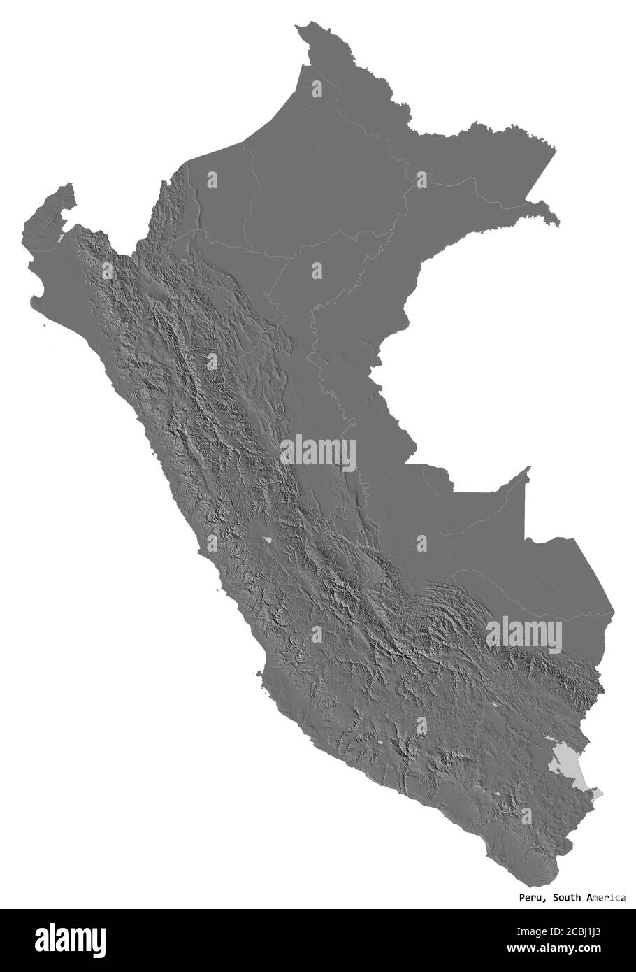 Shape of Peru with its capital isolated on white background. Bilevel ...