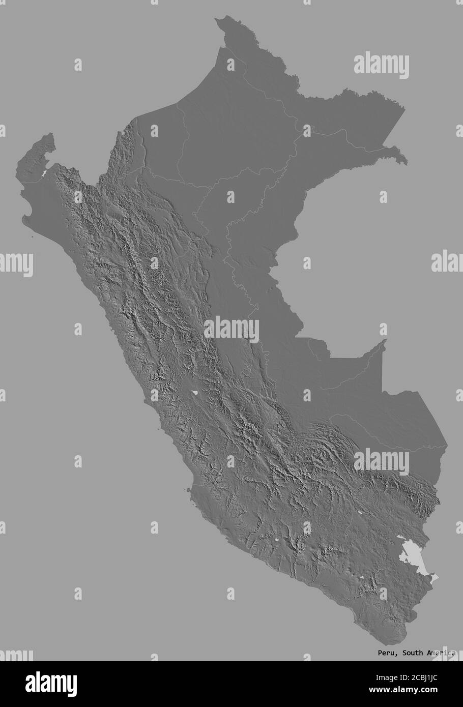 Shape of Peru with its capital isolated on a solid color background ...