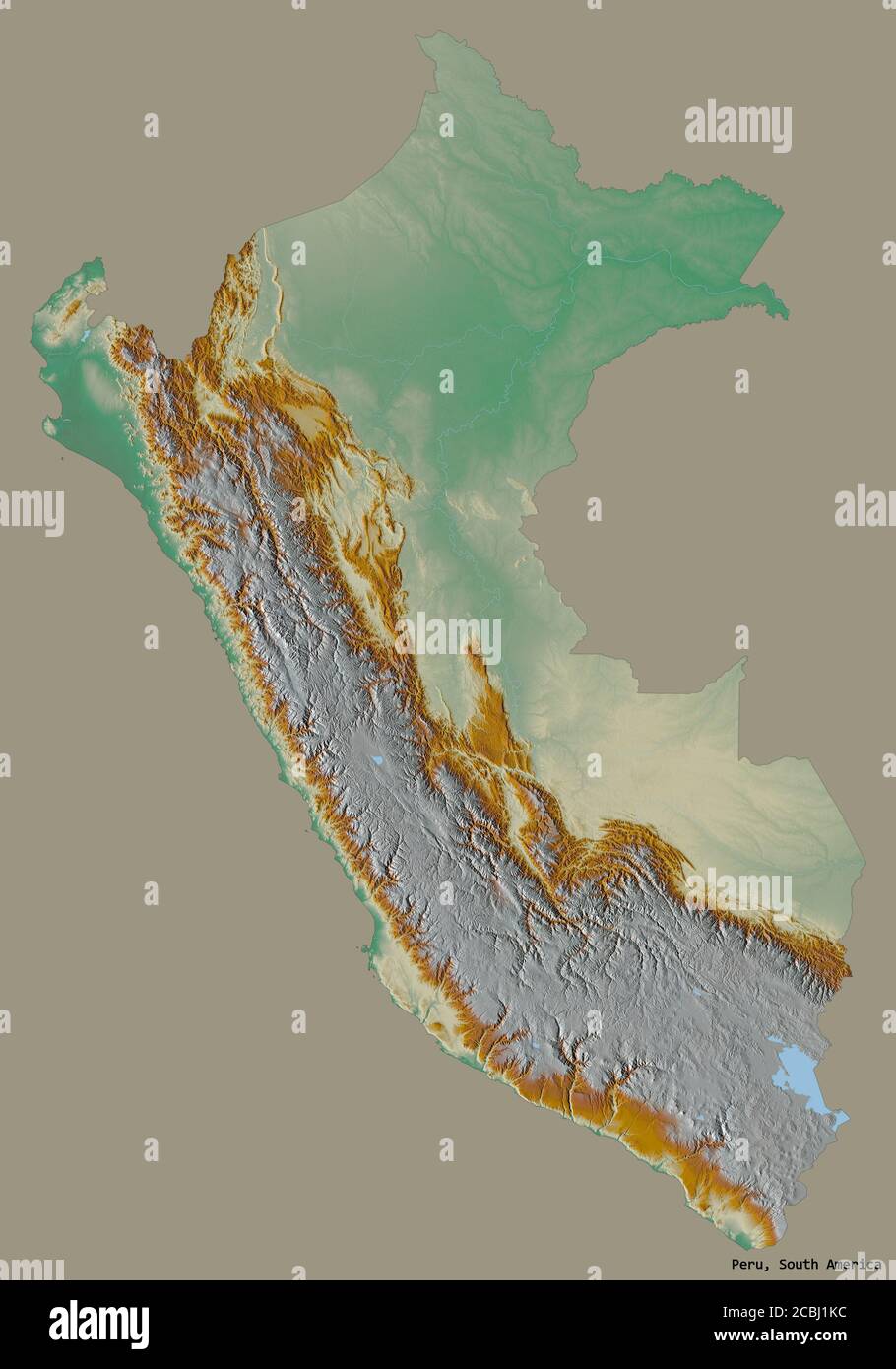 Shape of Peru with its capital isolated on a solid color background ...