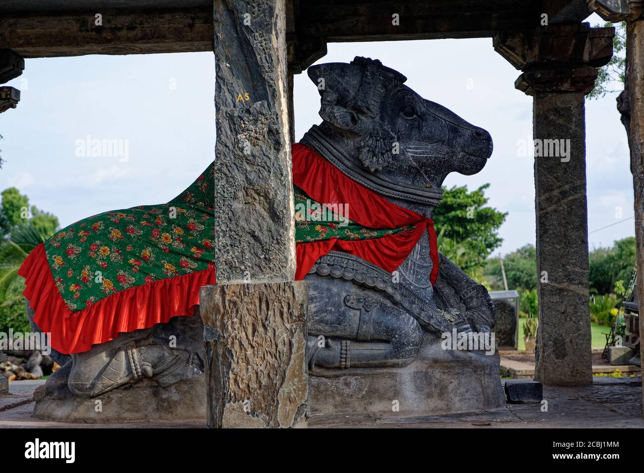 Large recumbent image of Nandi (bull) at Doddabasappa Temple Stock ...