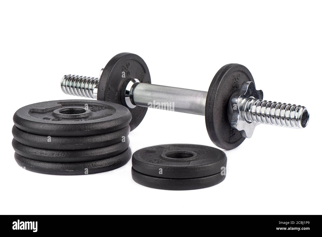 Dumbbell discs and dumbbell isolated on white background. Dumbbell ...