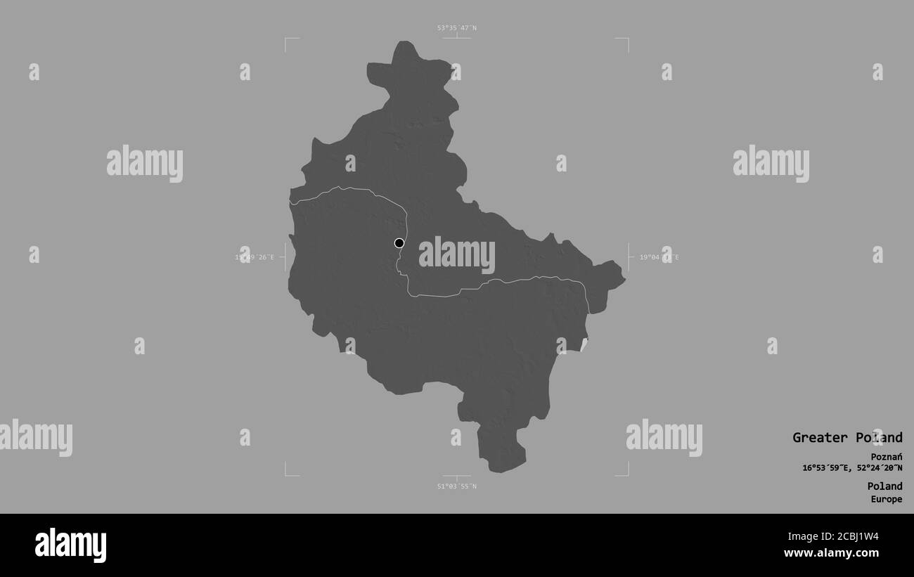 Area of Greater Poland, voivodeship of Poland, isolated on a solid ...