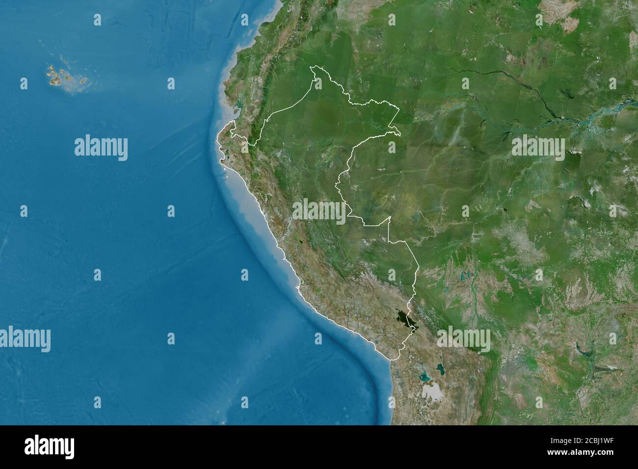 Extended area of outlined Peru. Satellite imagery. 3D rendering Stock ...