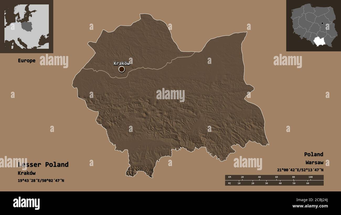 Shape of Lesser Poland, voivodeship of Poland, and its capital ...