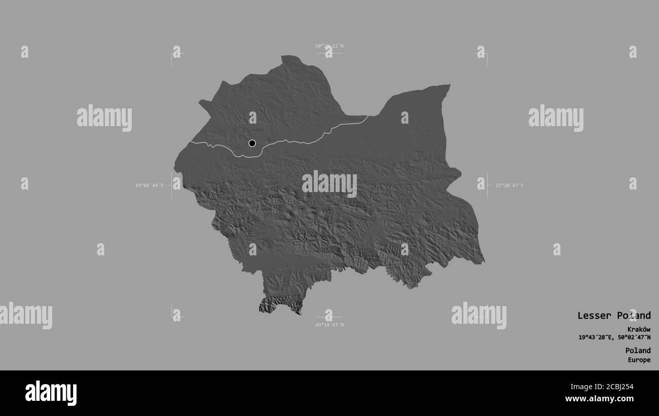 Area of Lesser Poland, voivodeship of Poland, isolated on a solid ...