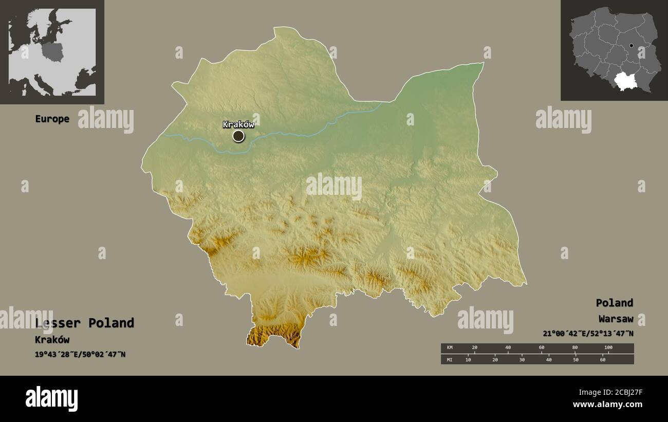 Shape of Lesser Poland, voivodeship of Poland, and its capital ...