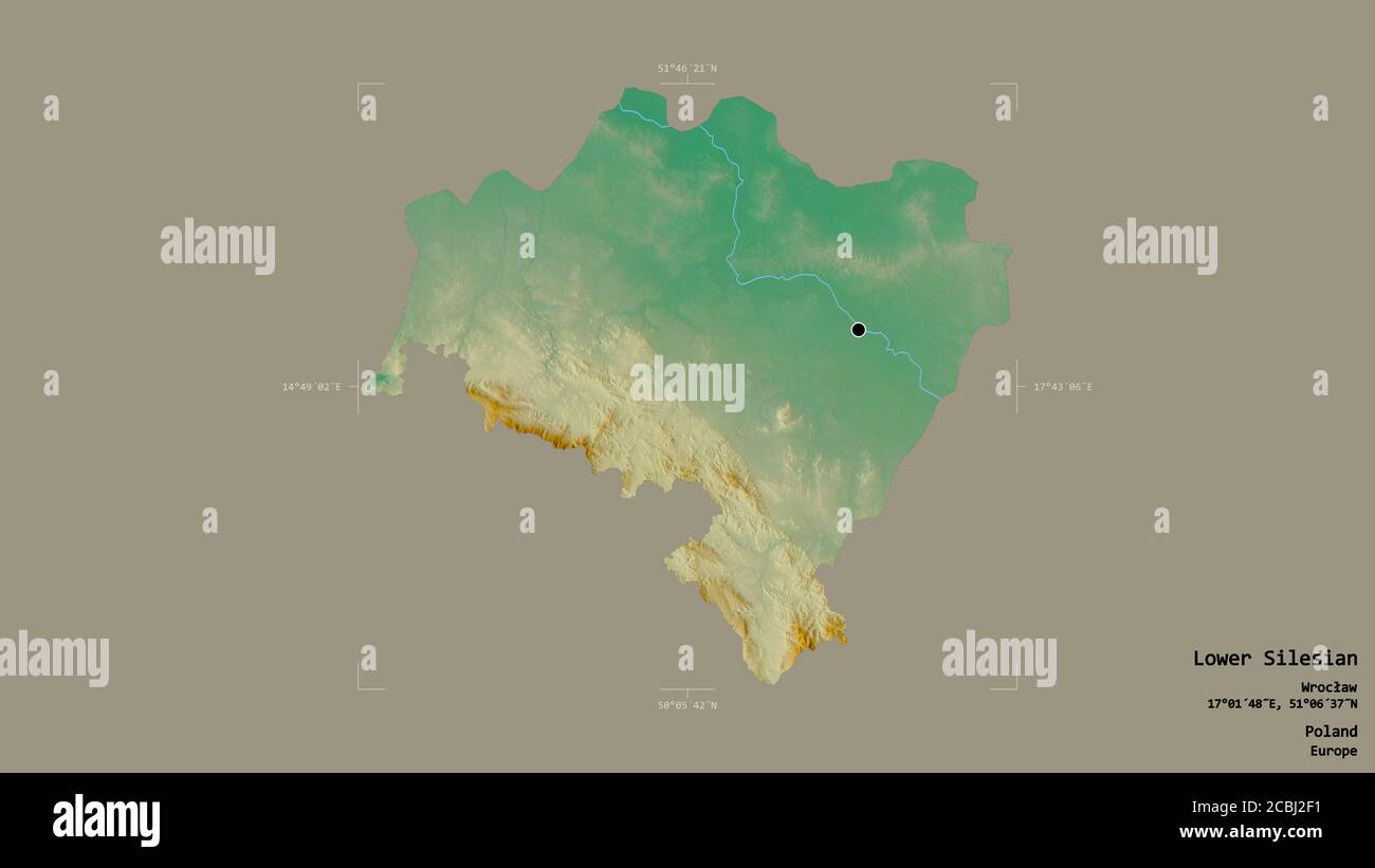Area of Lower Silesian, voivodeship of Poland, isolated on a solid ...