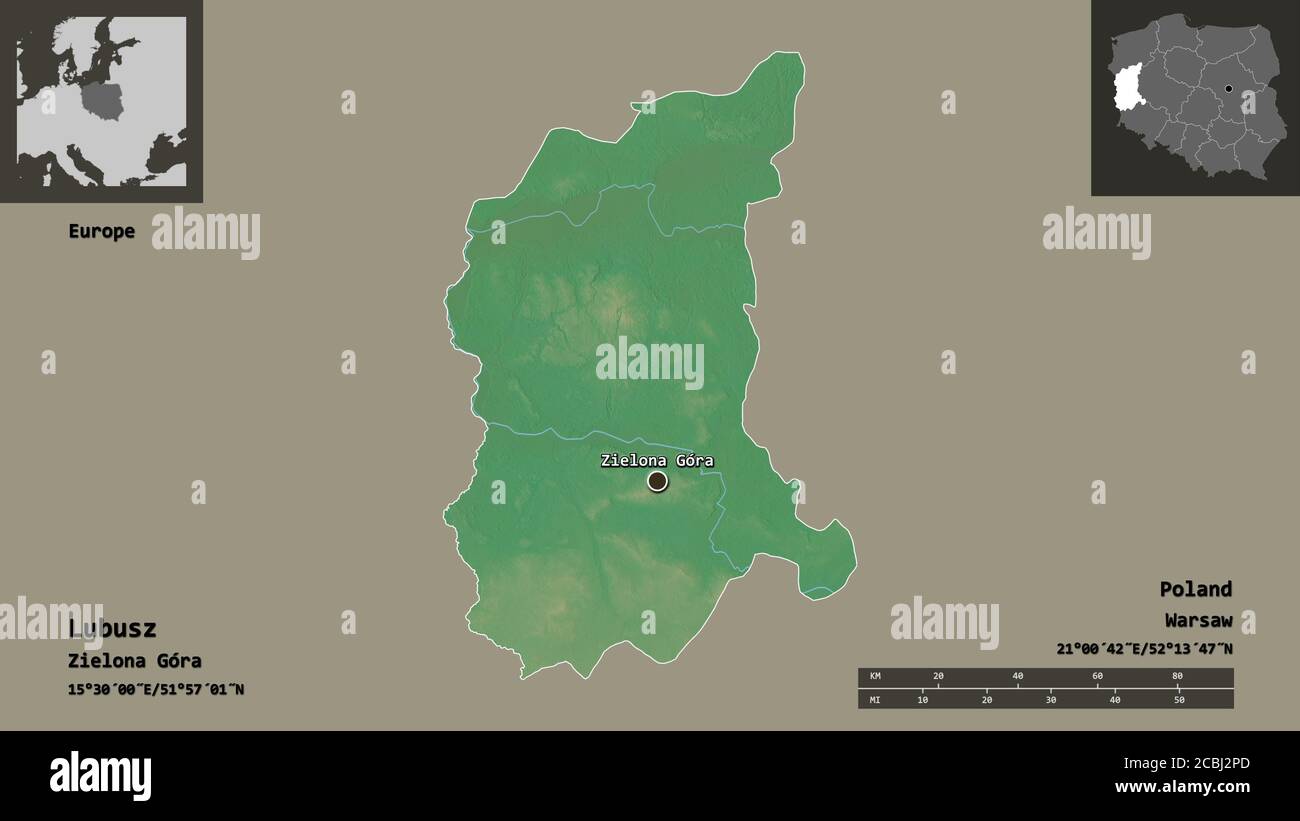 Shape of Lubusz, voivodeship of Poland, and its capital. Distance scale ...