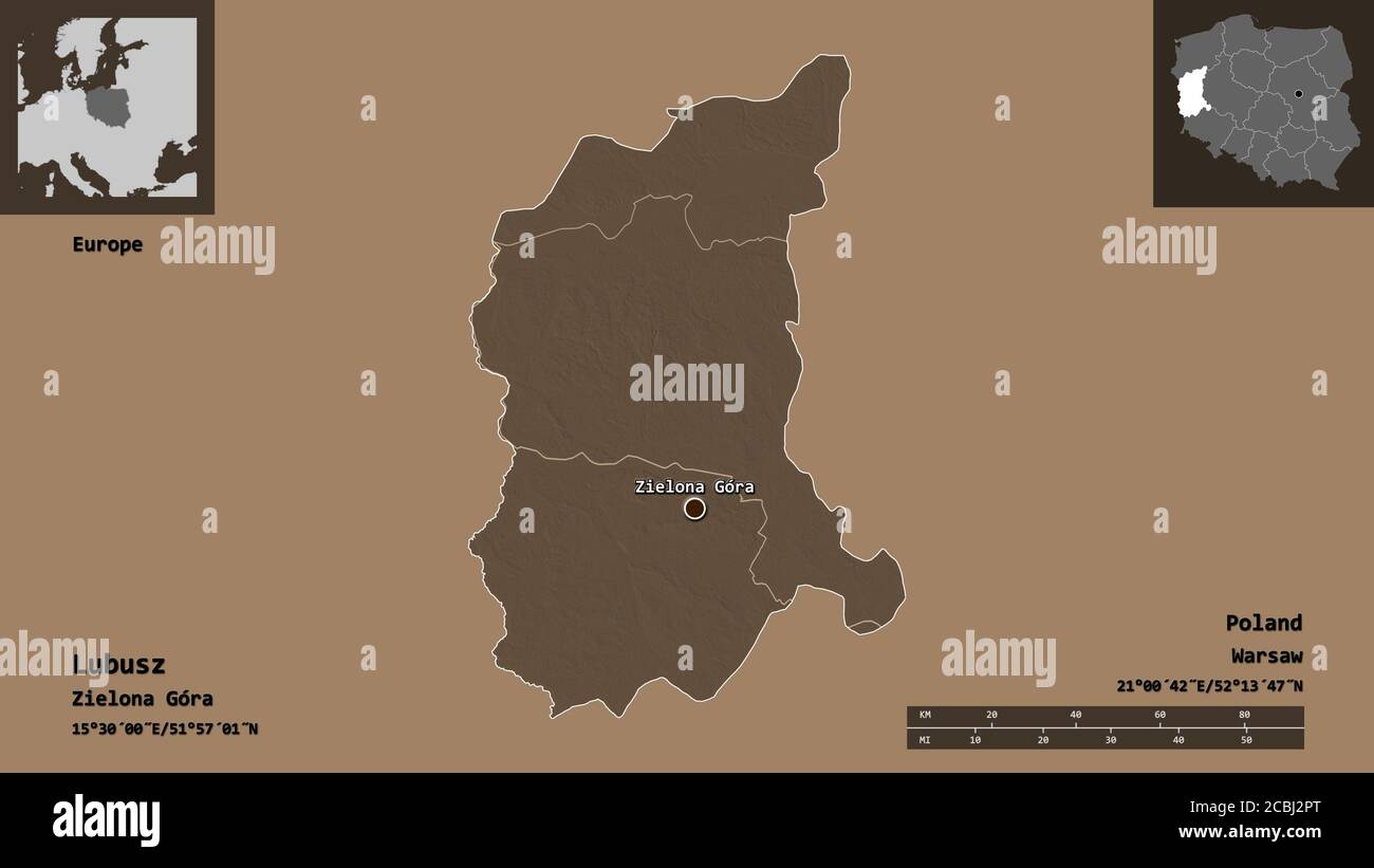 Shape of Lubusz, voivodeship of Poland, and its capital. Distance scale ...
