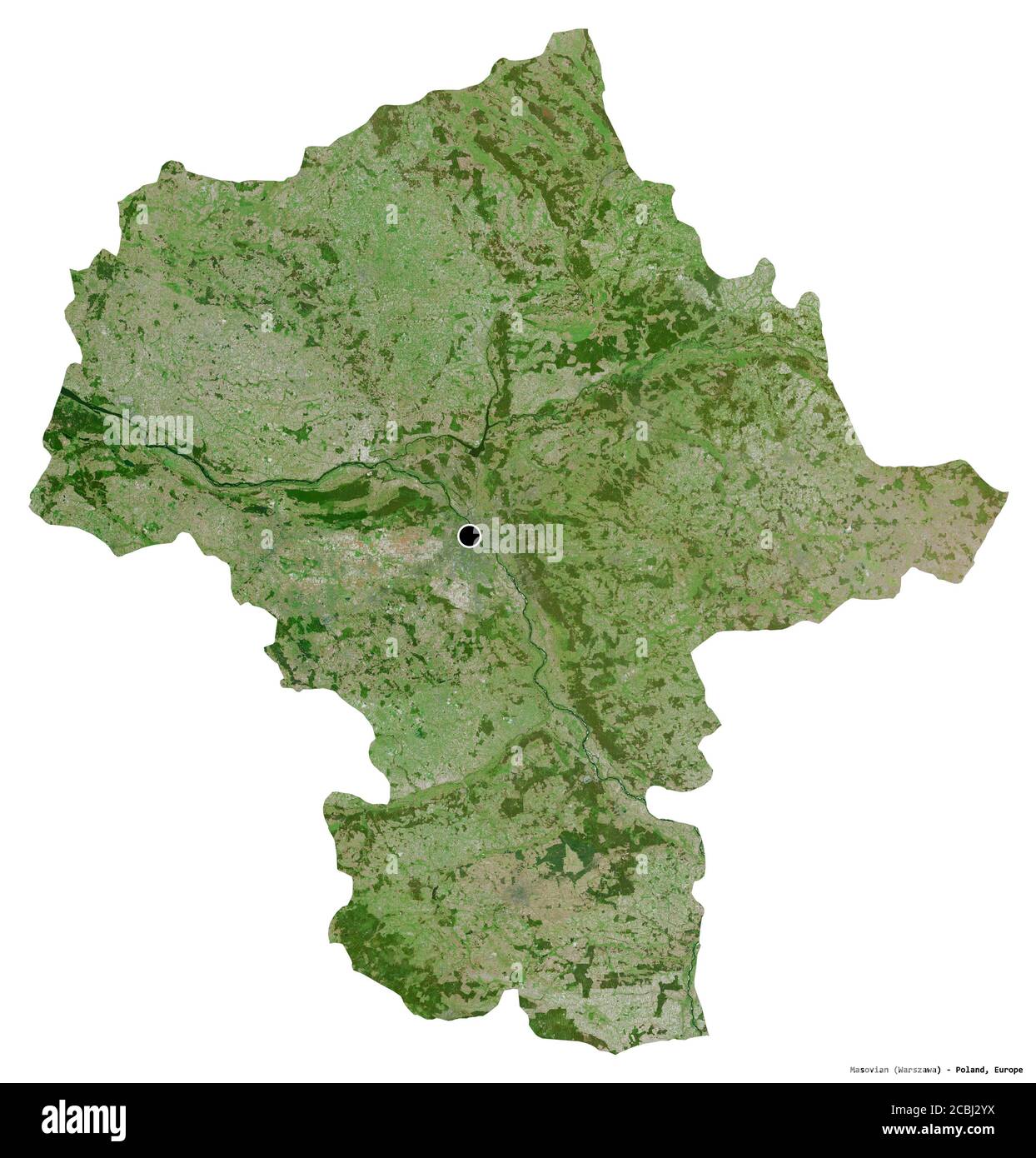 Shape of Masovian, voivodeship of Poland, with its capital isolated on ...