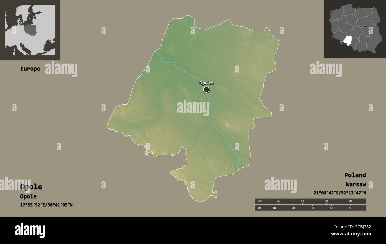 Shape of Opole, voivodeship of Poland, and its capital. Distance scale ...