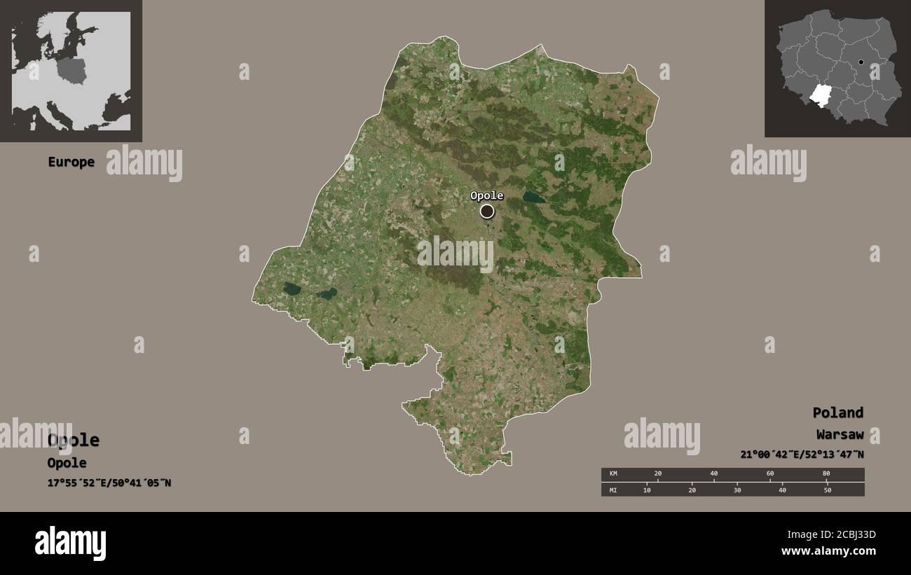 Shape of Opole, voivodeship of Poland, and its capital. Distance scale ...