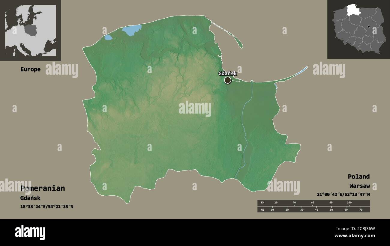 Shape of Pomeranian, voivodeship of Poland, and its capital. Distance ...