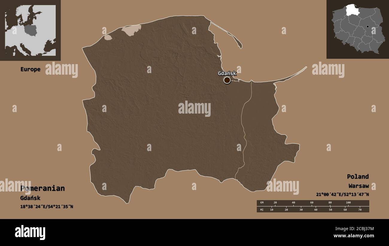 Shape of Pomeranian, voivodeship of Poland, and its capital. Distance ...