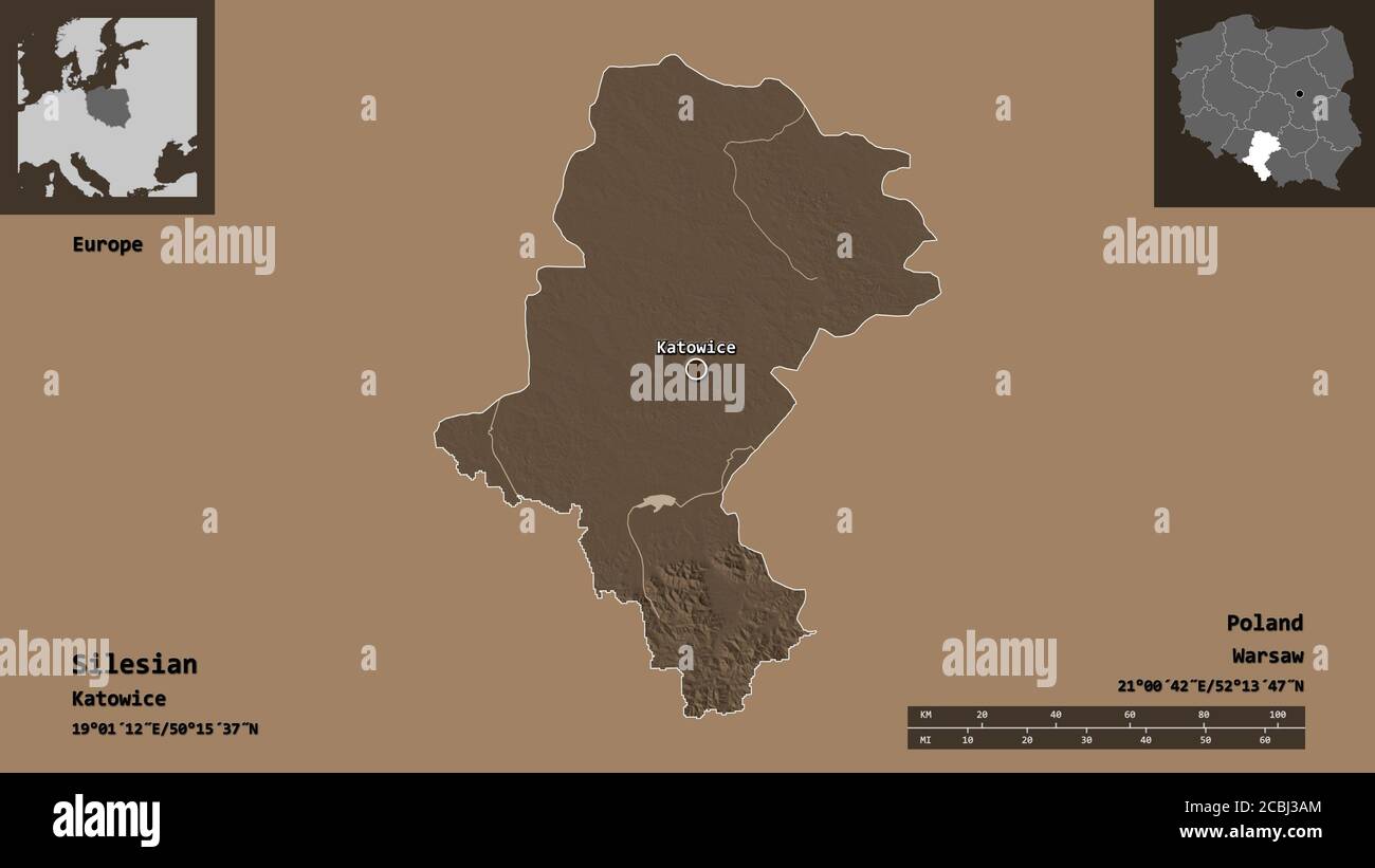 Shape of Silesian, voivodeship of Poland, and its capital. Distance ...