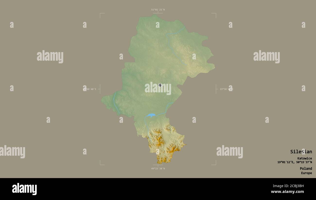 Area of Silesian, voivodeship of Poland, isolated on a solid background ...