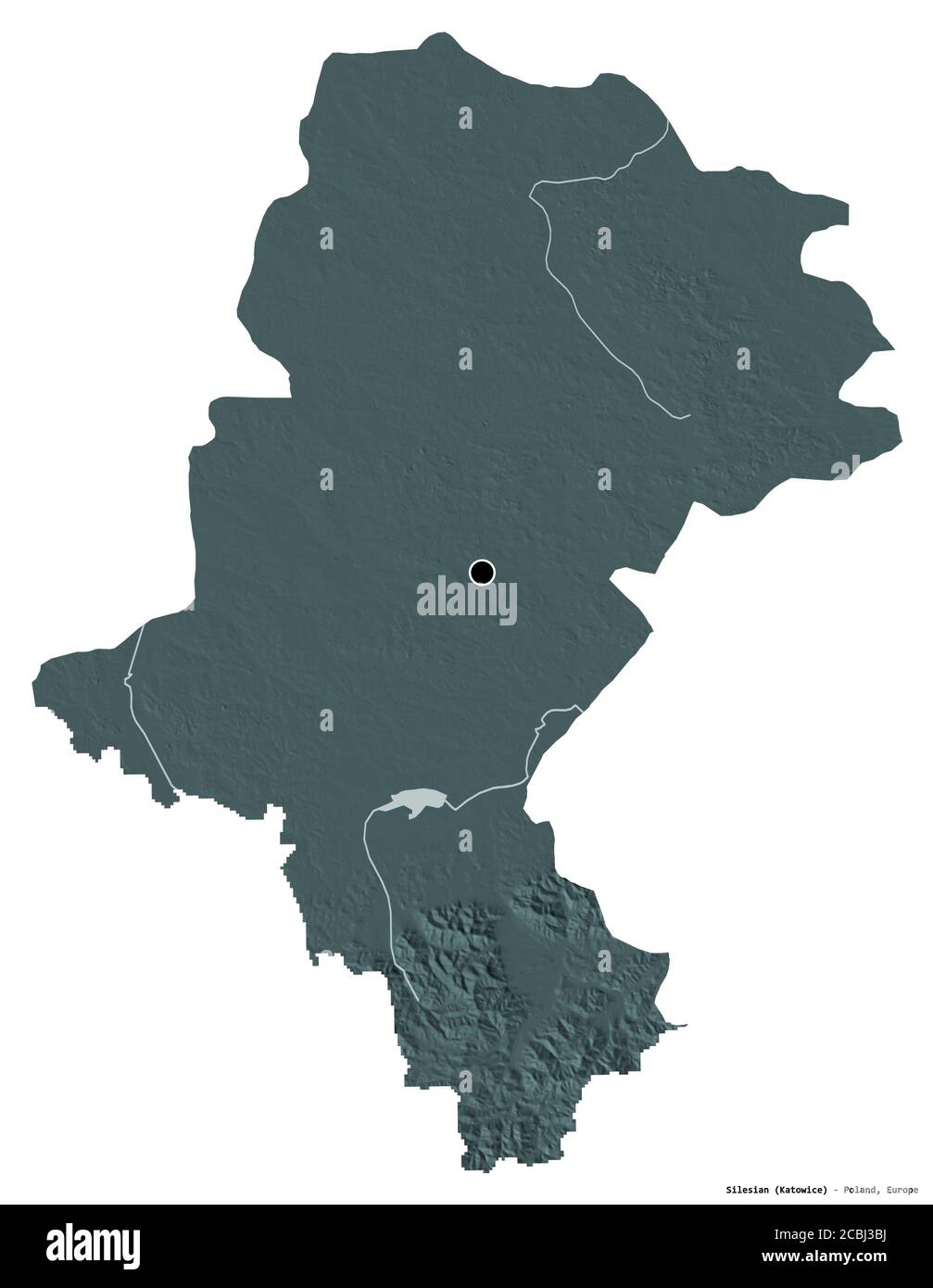 Shape of Silesian, voivodeship of Poland, with its capital isolated on ...