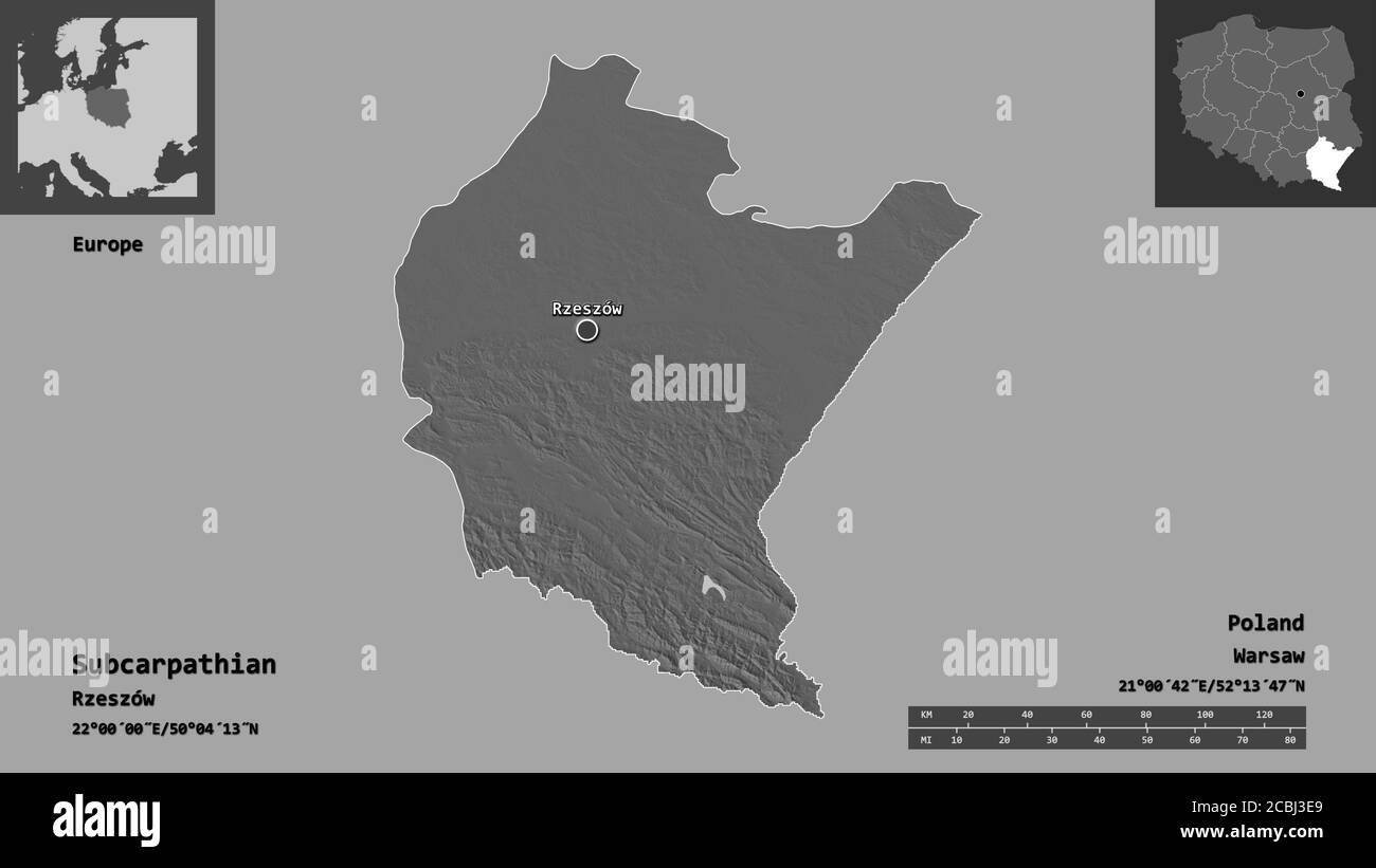 Shape of Subcarpathian, voivodeship of Poland, and its capital ...