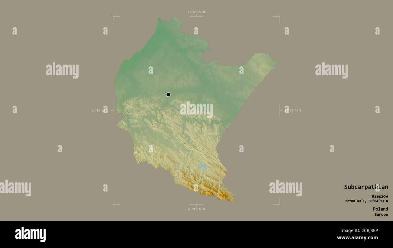Area of Subcarpathian, voivodeship of Poland, isolated on a solid ...