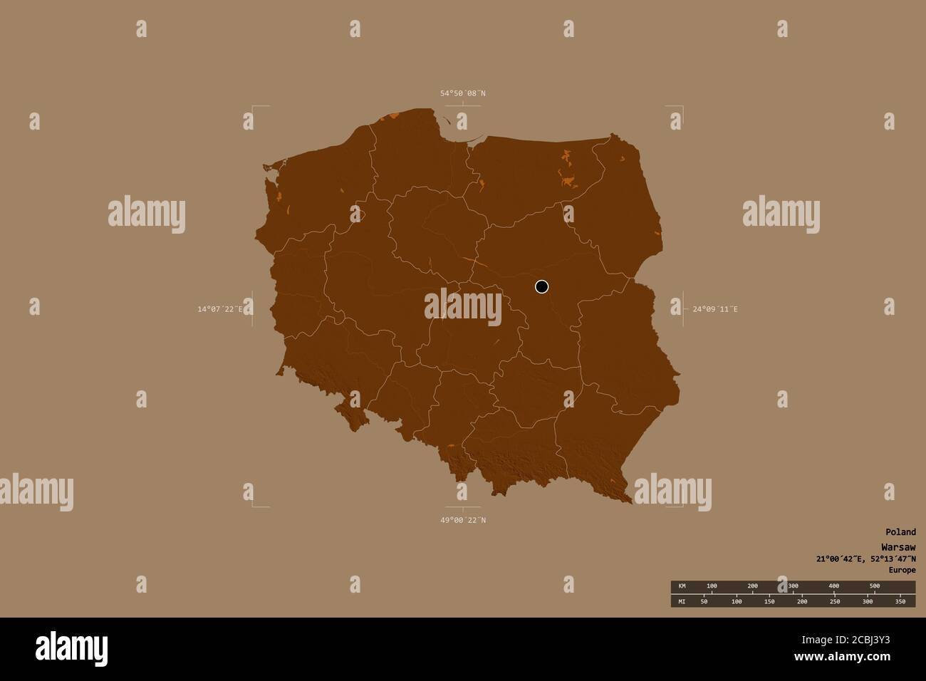 Area of Poland isolated on a solid background in a georeferenced ...