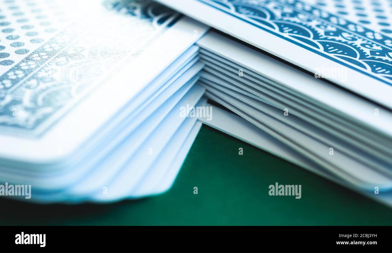 Deck of playing cards shuffle, close up view Stock Photo - Alamy