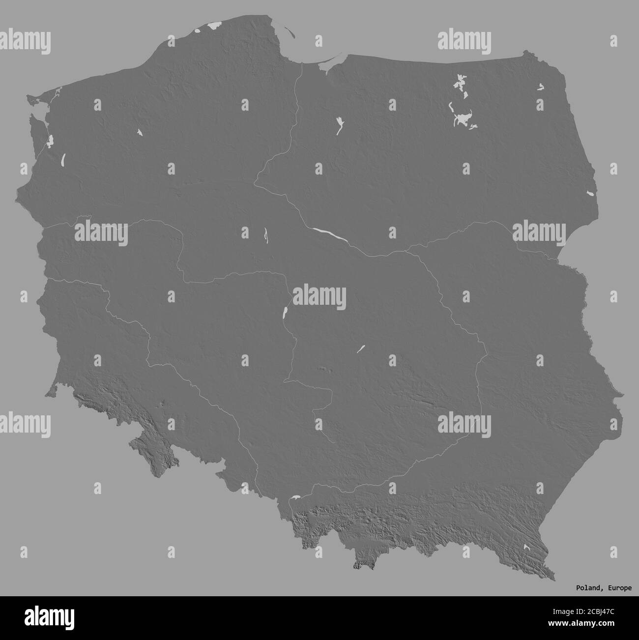 Shape of Poland with its capital isolated on a solid color background ...