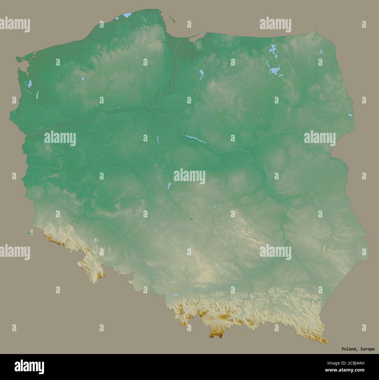 Shape of Poland with its capital isolated on a solid color background ...