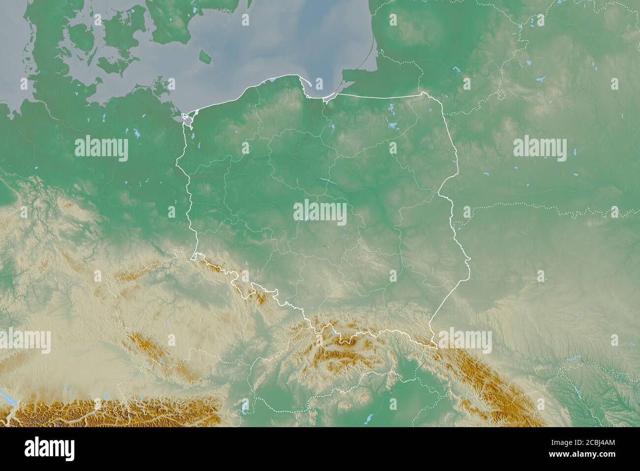 Extended area of Poland with country outline, international and ...