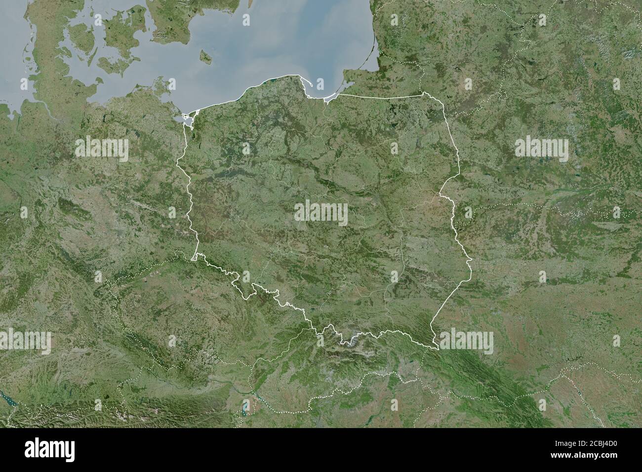 Extended area of Poland with country outline, international and ...