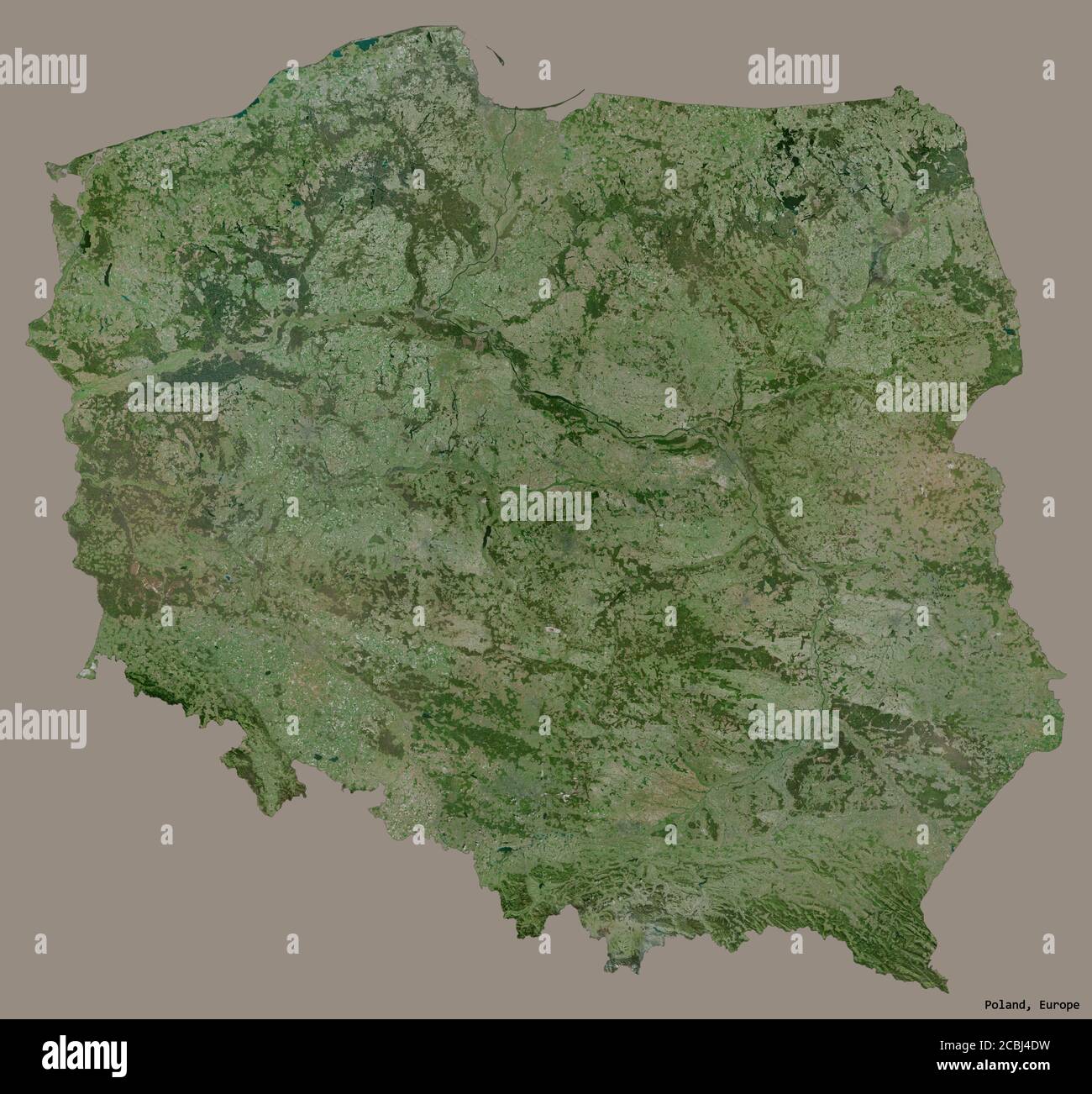 Shape of Poland with its capital isolated on a solid color background ...