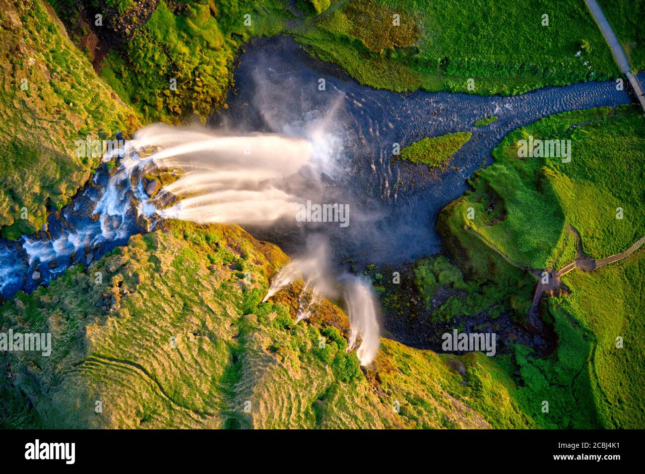 Dramatic top view of waterfall peak, Iceland. Iceland is famous for ...