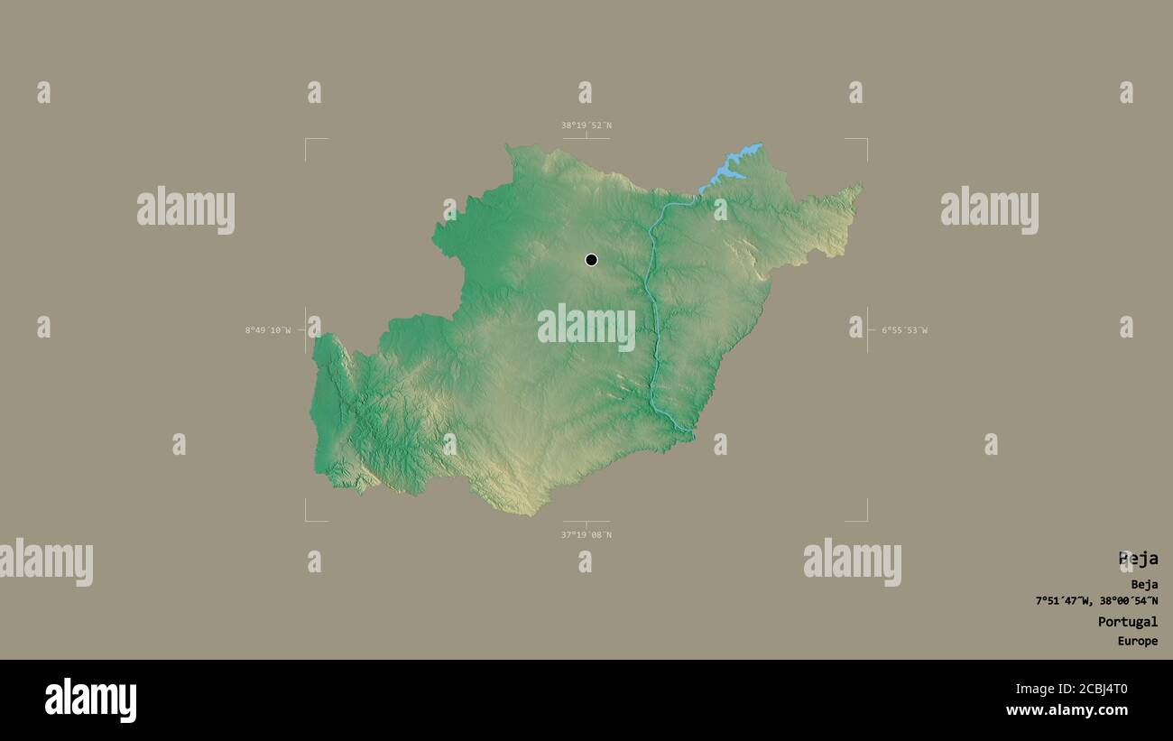 Area of Beja, district of Portugal, isolated on a solid background in a ...