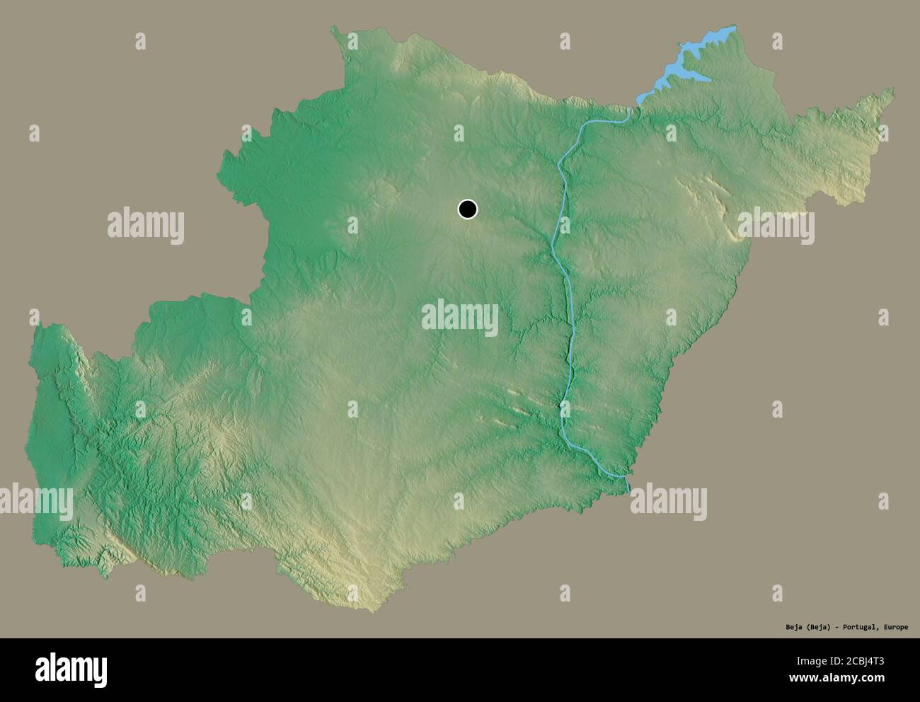 Shape of Beja, district of Portugal, with its capital isolated on a ...
