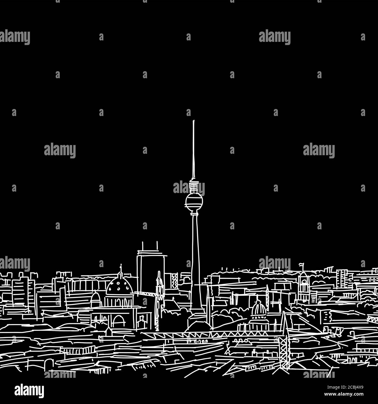 Berlin skyline drawing . Black and white hand drawn illustration. Icon ...
