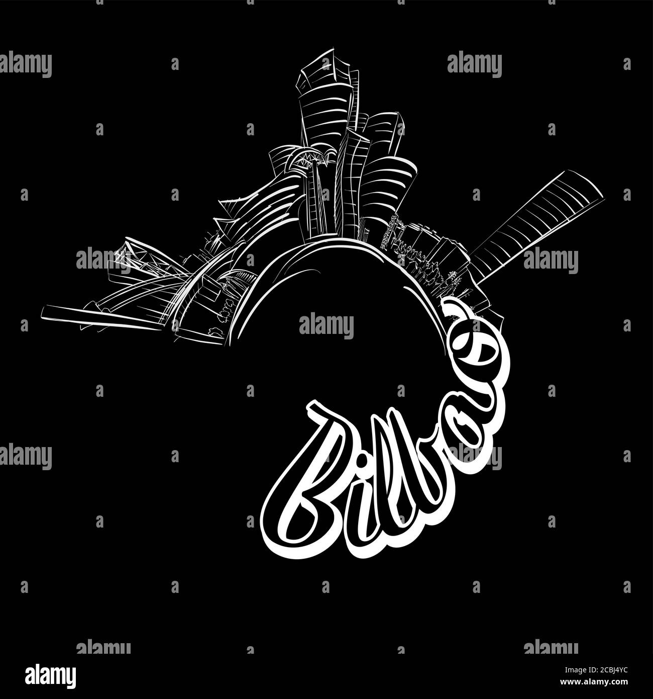 Bilbao skyline drawing . Black and white hand drawn illustration. Icon ...
