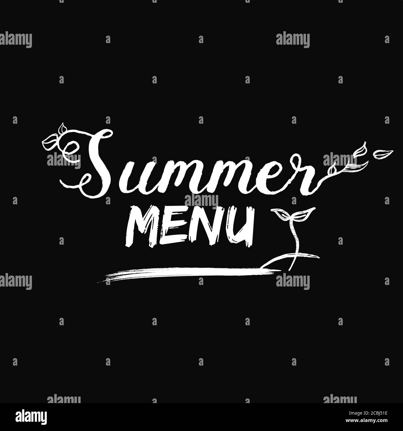 summer menu lettering. Black and white hand drawn illustration. Icon ...