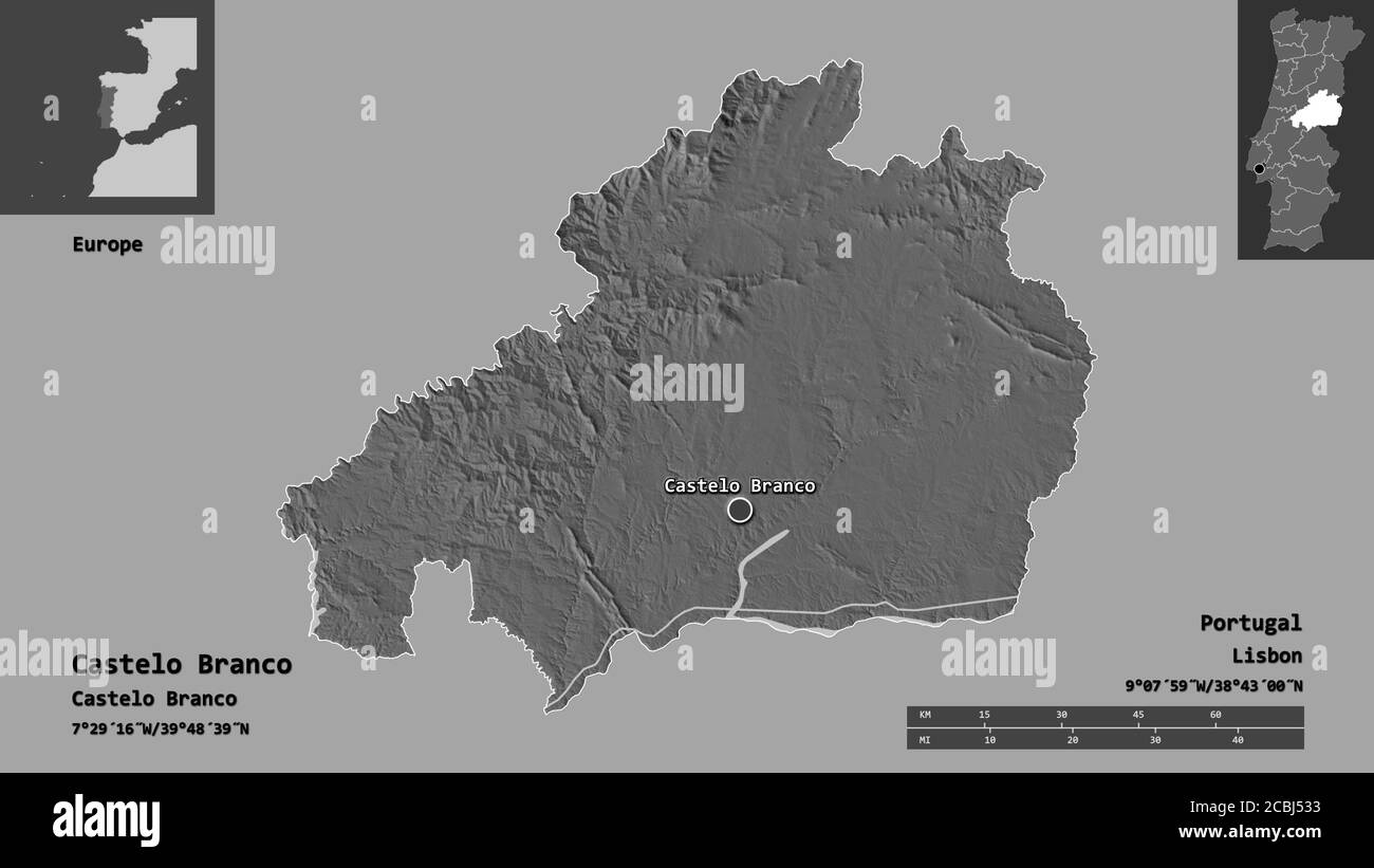 Shape of Castelo Branco, district of Portugal, and its capital ...
