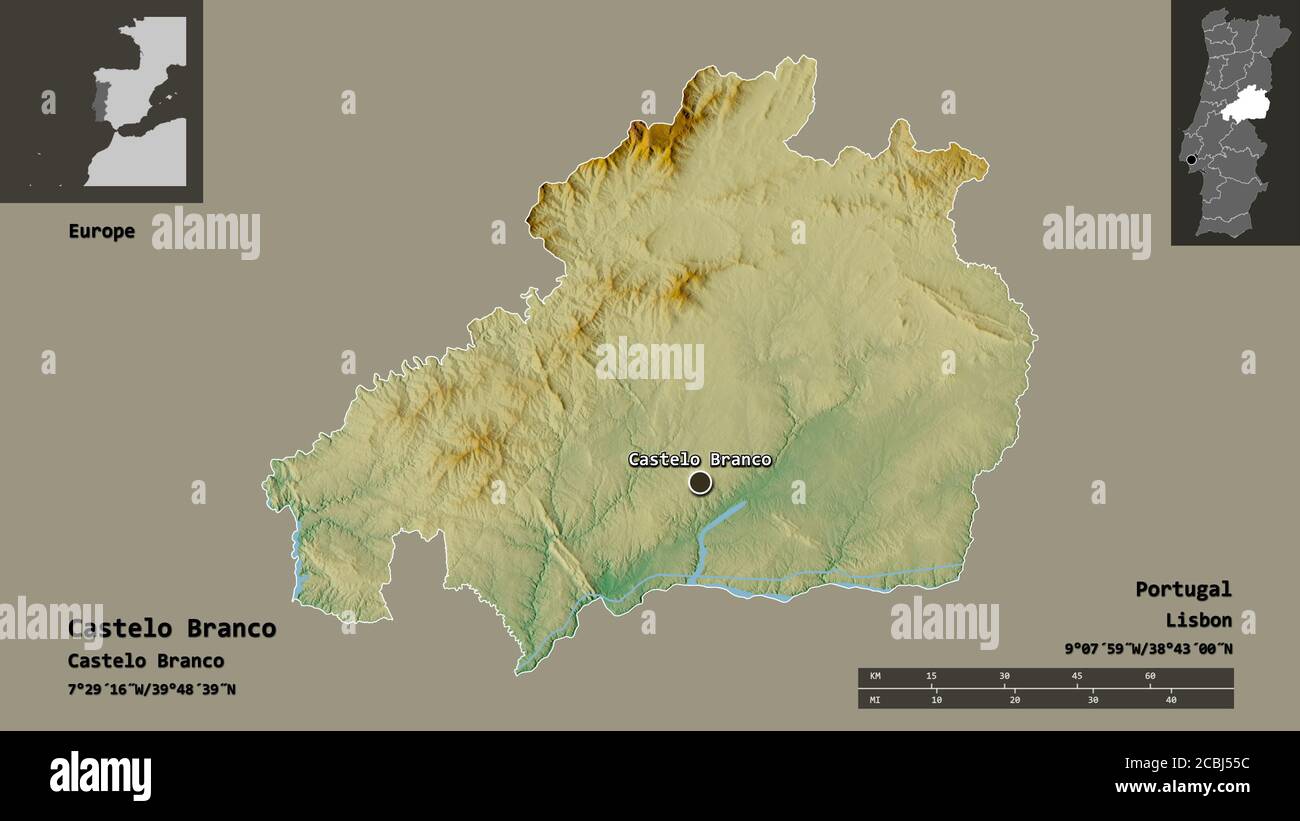 Shape of Castelo Branco, district of Portugal, and its capital ...